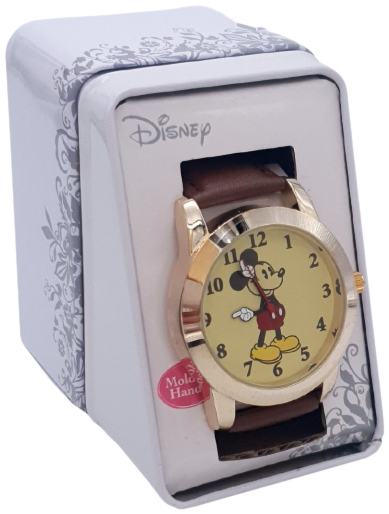 Mickey Mouse - Mickey Mouse Gold Tone Brown Faux Leather Band Watch ...