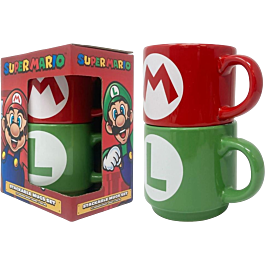 Super Mario - Mario & Luigi Initials Stackable Ceramic Mug 2-Pack by ...